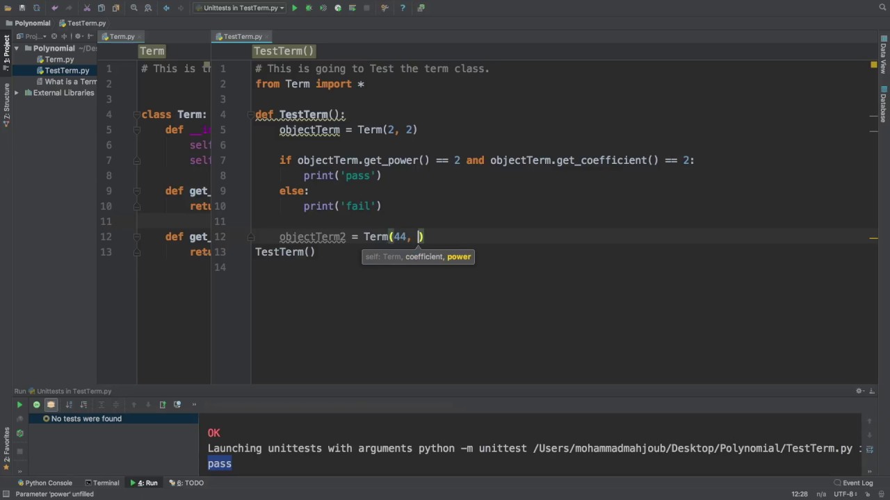 Python Polynomial Multiplier App  - 3 - Testing The Term Class