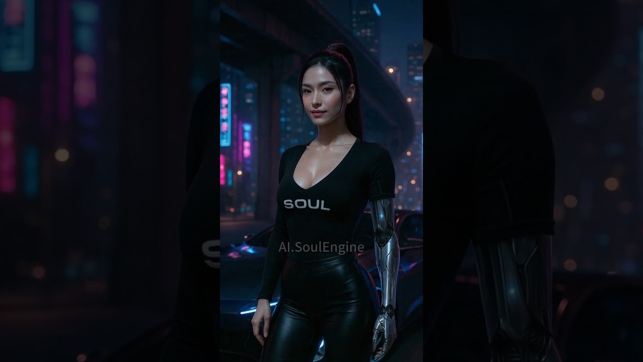 Neon Cyborg Girl Revving into the Future #aigirl #cyborg #futuristic