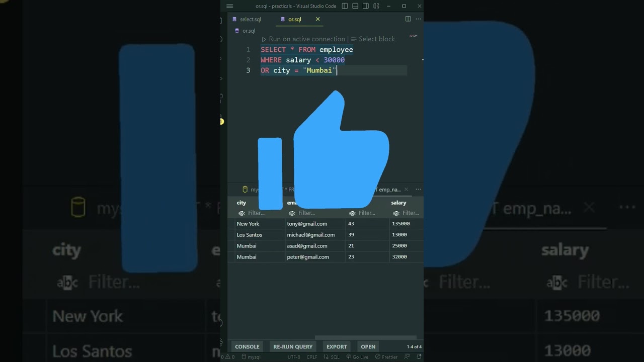 How to use OR Operator in MySQL #shorts #mysql #python