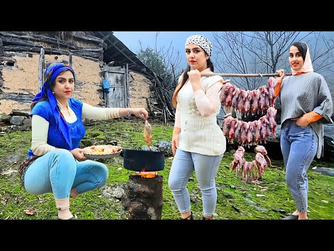 Rural Life of Iran : Crafting Traditional Fesenjoon Quail on a Swiss Stove