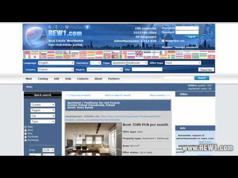 Real Estate Worldwide, free real estate portal. 196 countries, 48 languages - www.rew1.com.