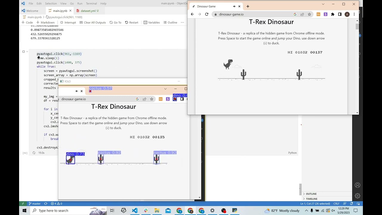 Object Detection Google Dinosaur Game | Python | YOLOv5