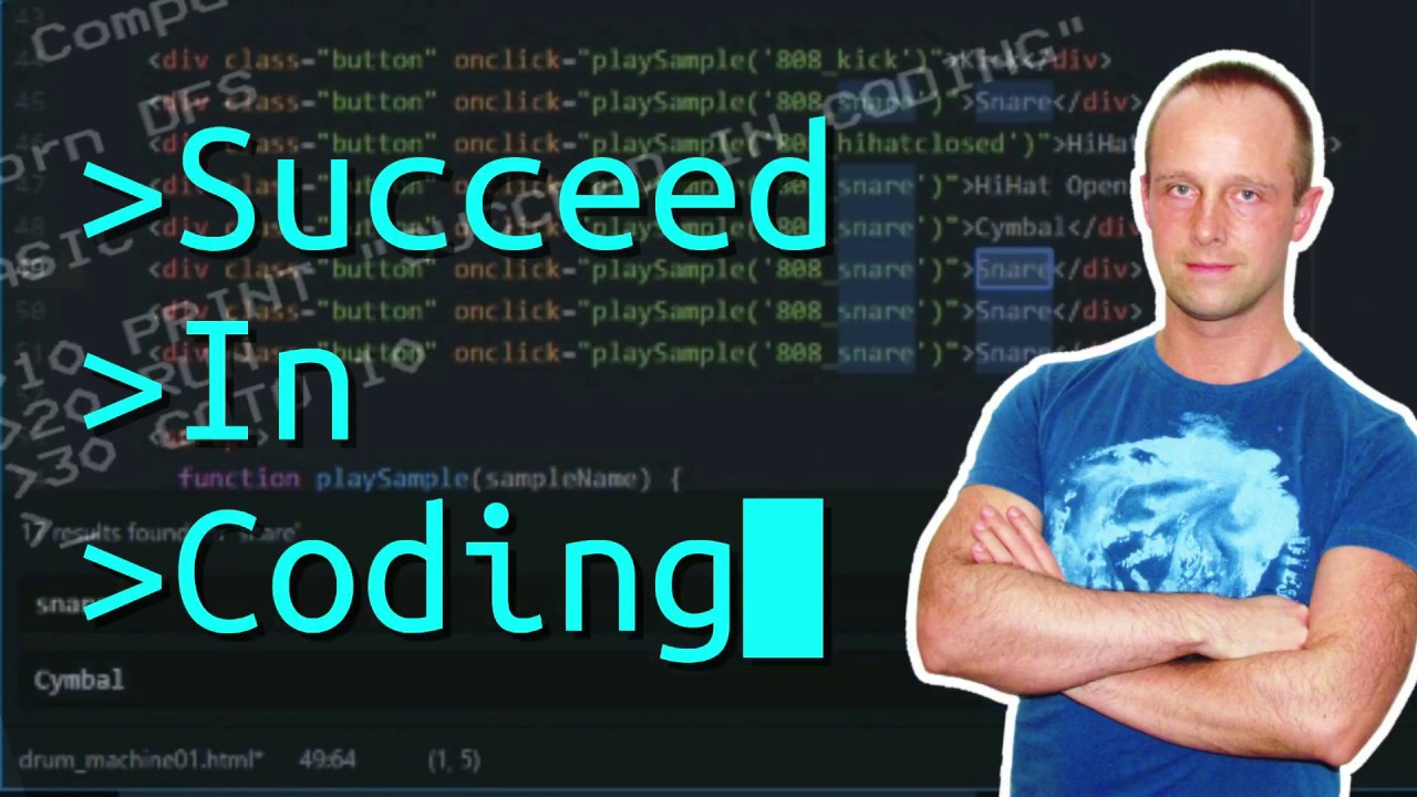 Coding for Beginners Lesson 1: Drum Machine - Javascript, HTML, CSS Programming - Succeed In Coding