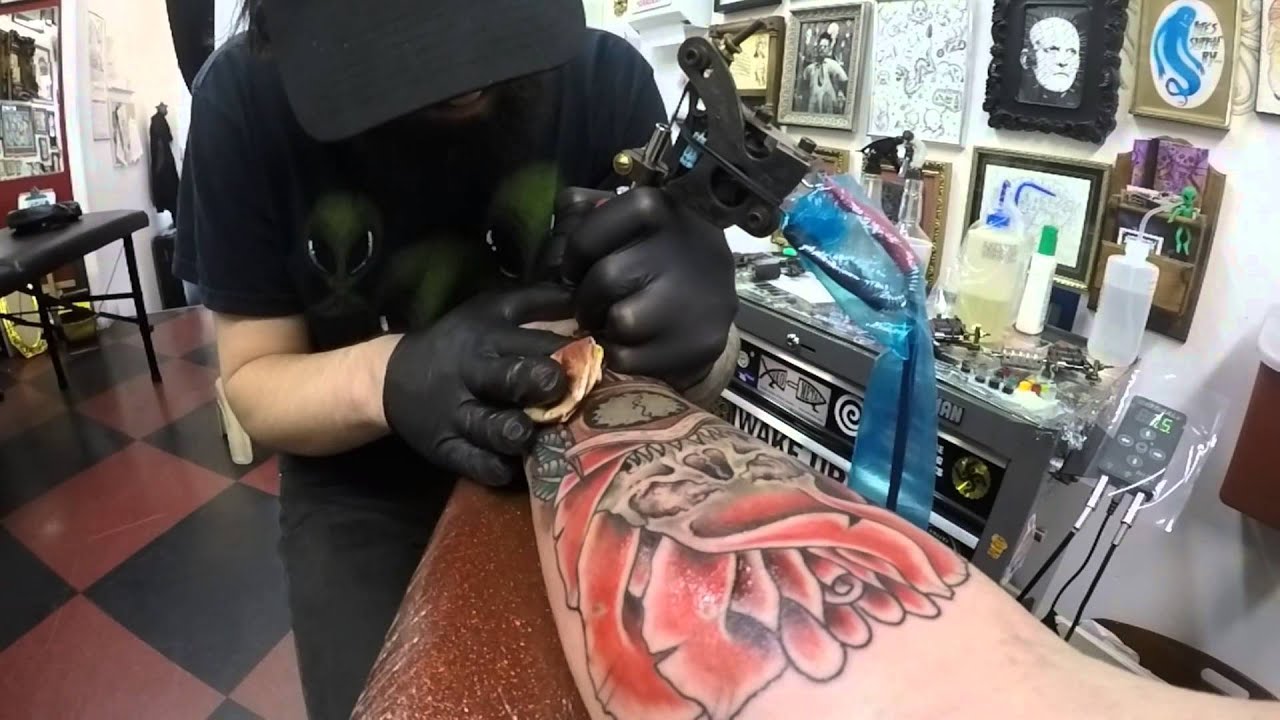 My 38th Birthday tattoo. Grandfather clock / Skull rose.