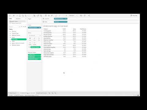 Tableau calculated fields: understanding row-level and aggregate calculations