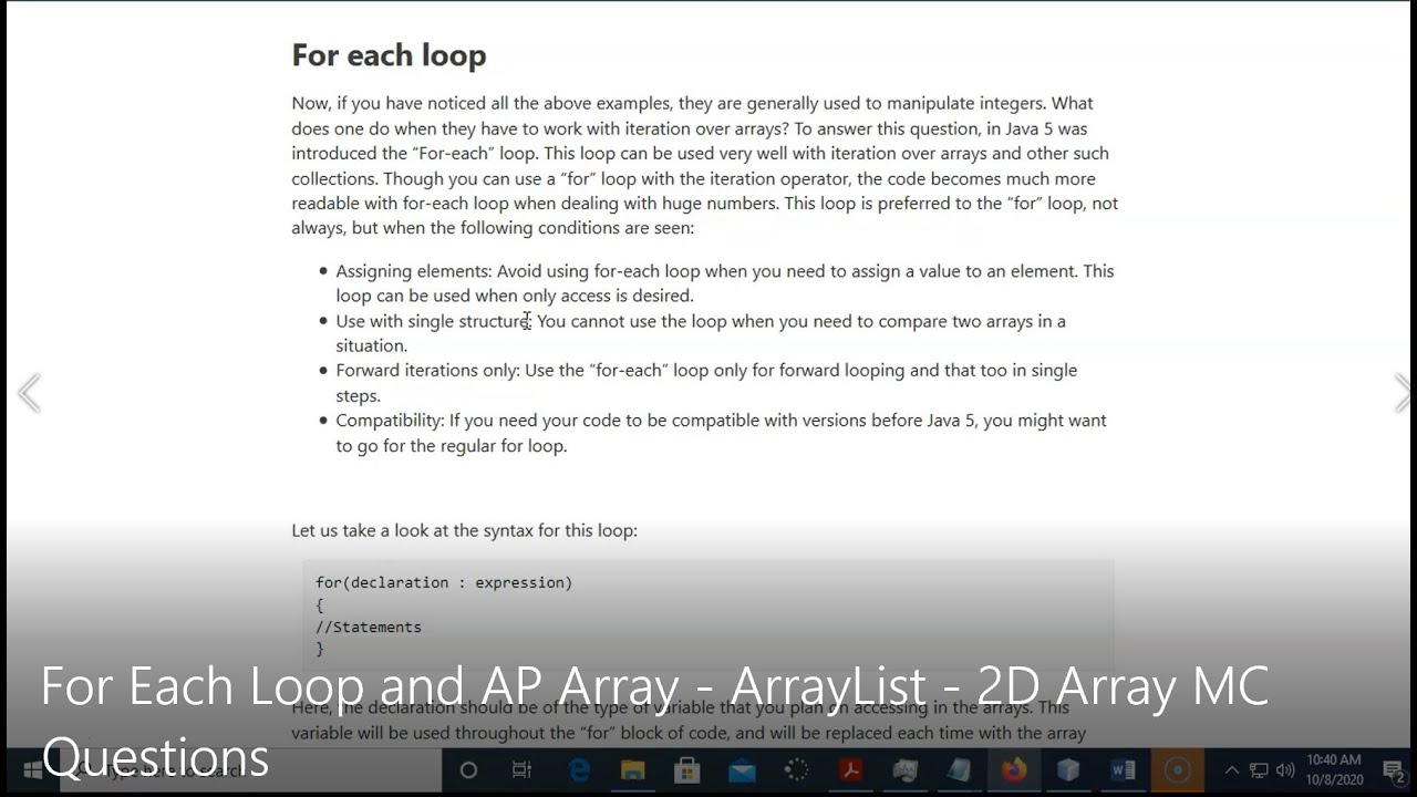 JAVA - Lesson #92 - APCSA - For Each Loop and AP - Array - ArrayList - 2D Array MC Questions
