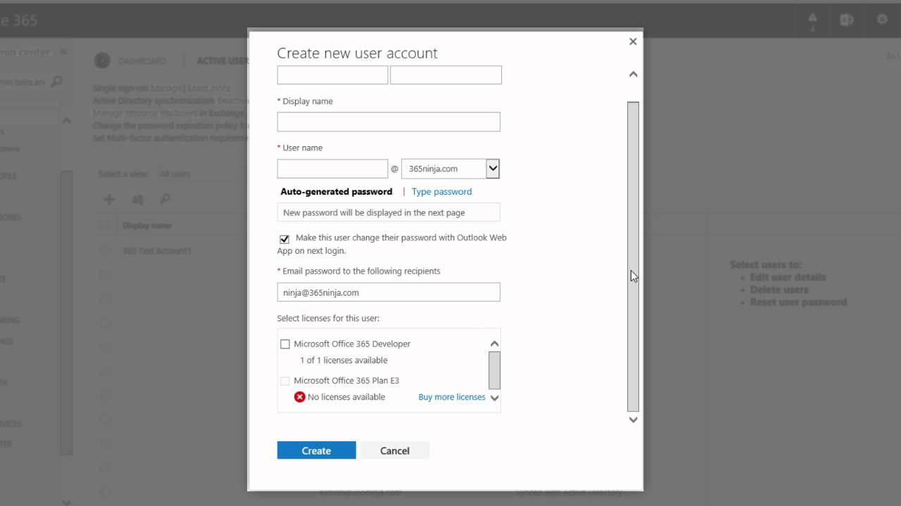 Add individual users to Office 365 with the admin center