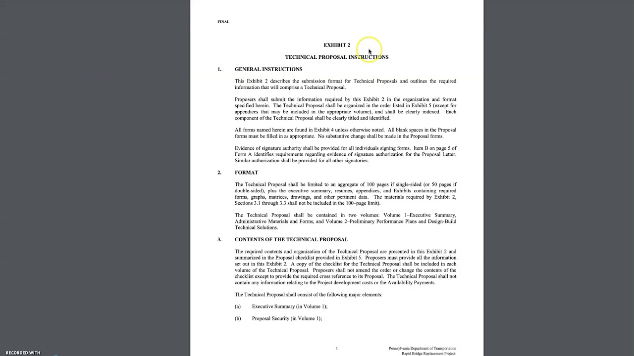 Example Instructions for Technical Proposals