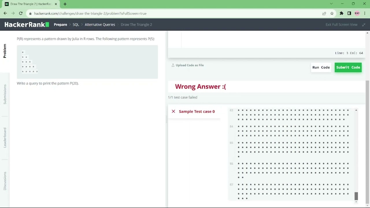 Hackerrank SQL solutions -DRAW THE TRIANGLE - 2 -Level Easy