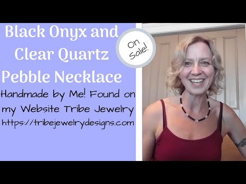 Black Onyx and Clear Quartz Pebble Necklace with Sterling Silver Bali Beads | Gaia's Gifts