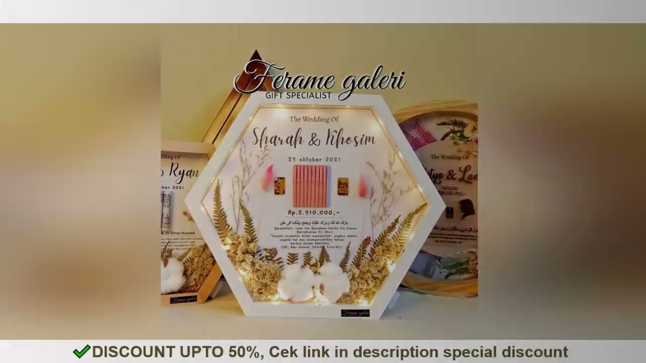 (1HariJadi) Mahar Pernikahan Bingkai 3D Hexagonal Mahar Rustic Antipecah Driedflower Seserahan Hanta