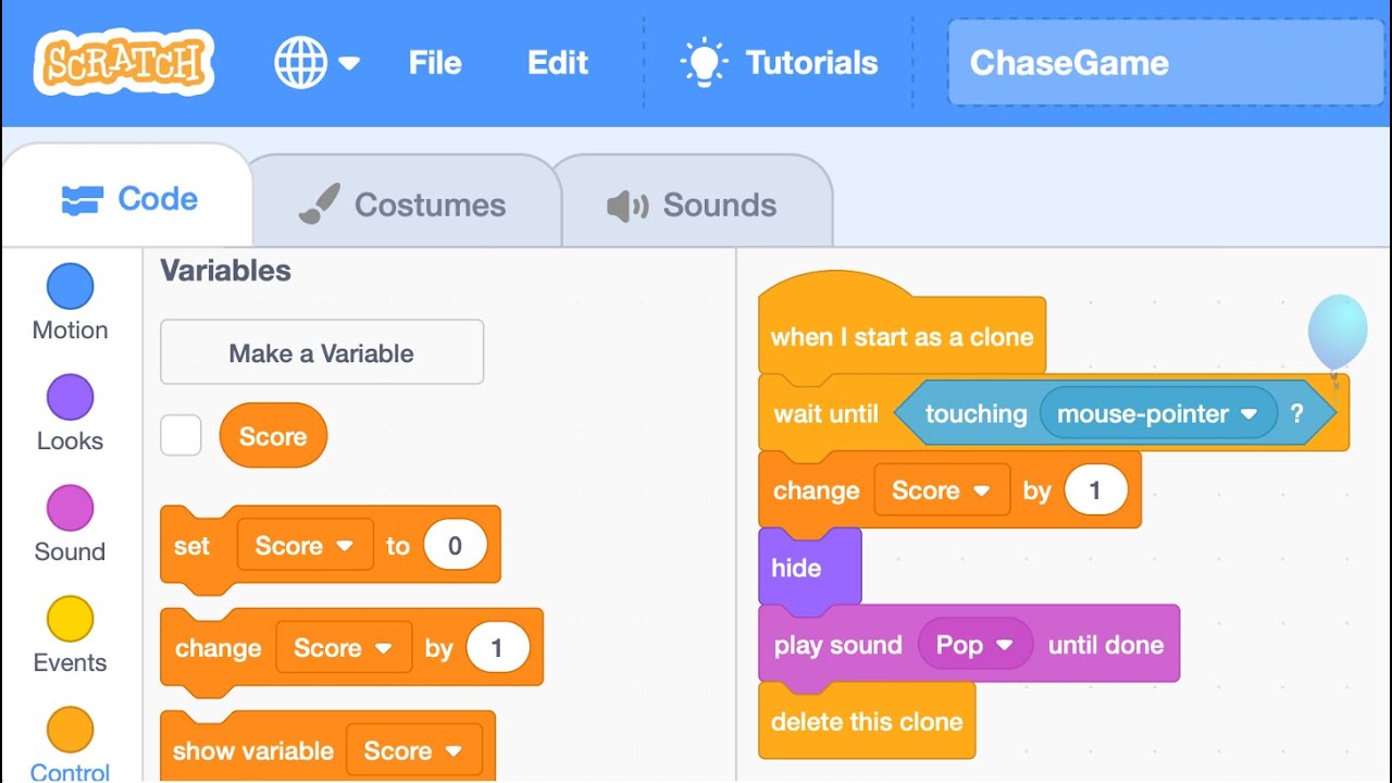 Chase Game Step 4 Keeping Score (Scratch Programming)