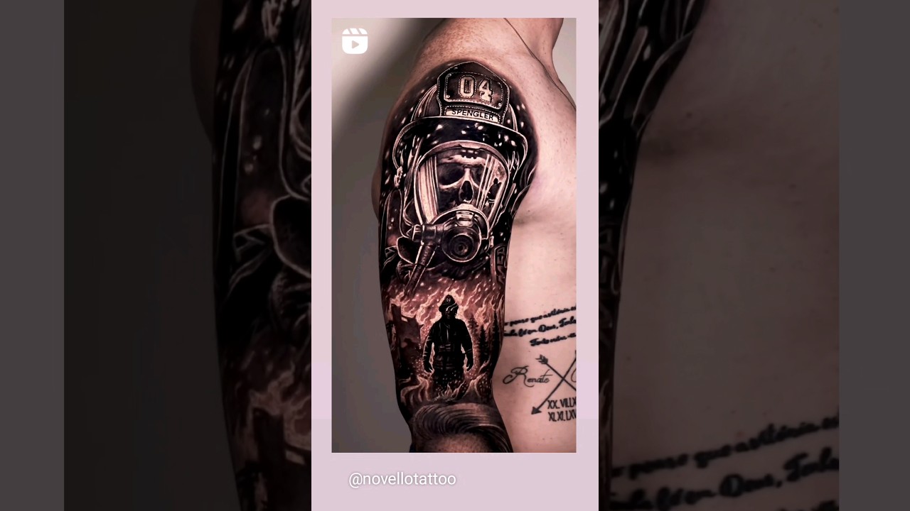 Beautiful 🙌 sleeve #tattoo of fireman theme by artist: @novellotattoo #inked