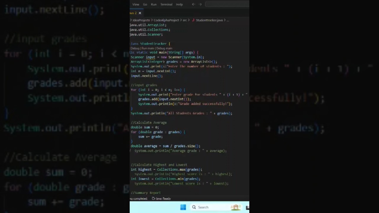 Student Grade Tracker in Java Programming I for Codealpha @CodeAlphaOfficial @HarshKSharma22