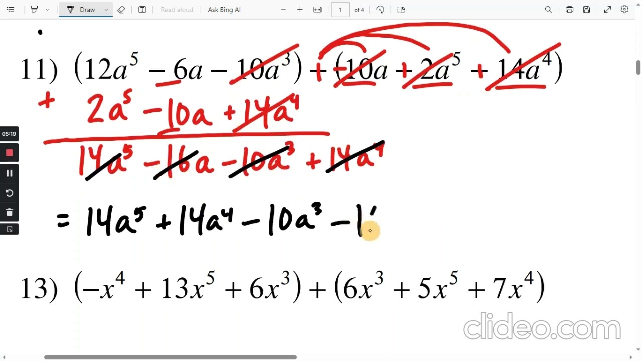 Adding and Subtracting Polynomials : Kuta Software WS