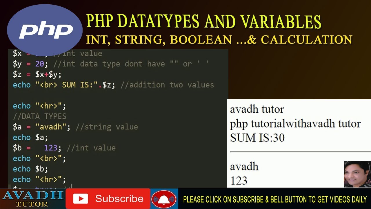 php datatype | php variable declaration | php integer | php boolean | php tutorial | avadh tutor