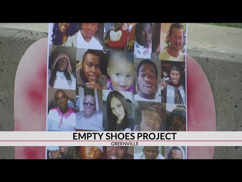Empty Shoe Project; downtown Greenville display features shoes "that can never be filled"