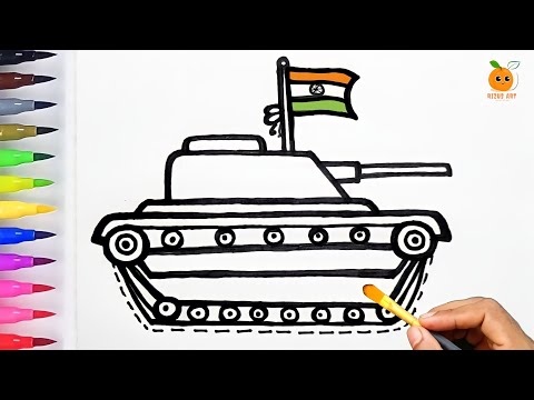 Indian Army Tank Drawing & Coloring for kids and Toddlers | How to Draw an Army Tank
