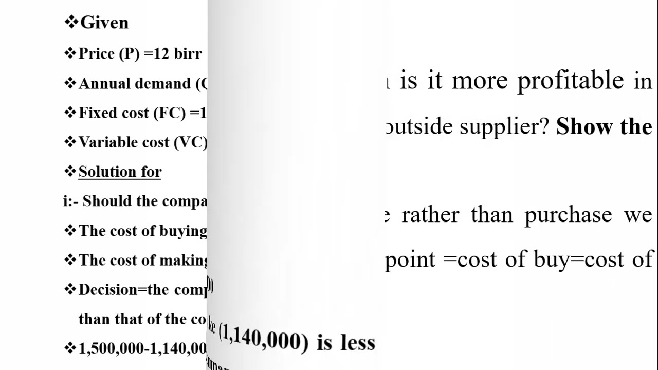 Material Management Making or Buying Decision making calculation