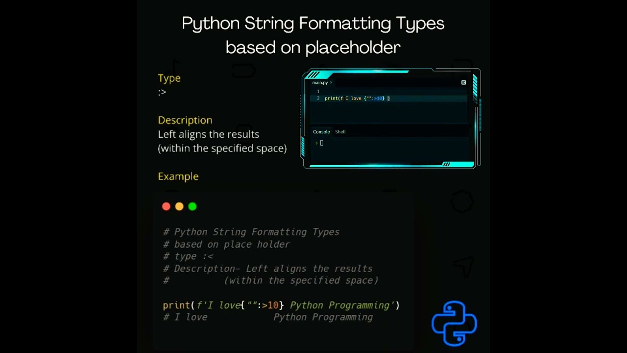 string formatting types based on placeholder | python tutorial | exp 3 #shorts #python #programming