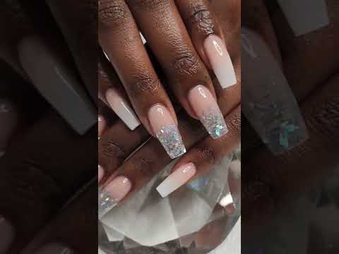 Silver Glitter Ombre Acrylic Nails...