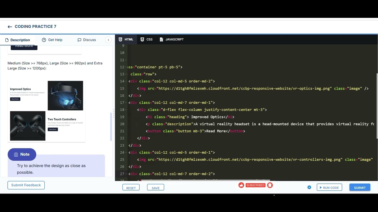 Responsive Web Design | VR Website Optics and Controller Sections | Coding Practice-7 | NxtWave