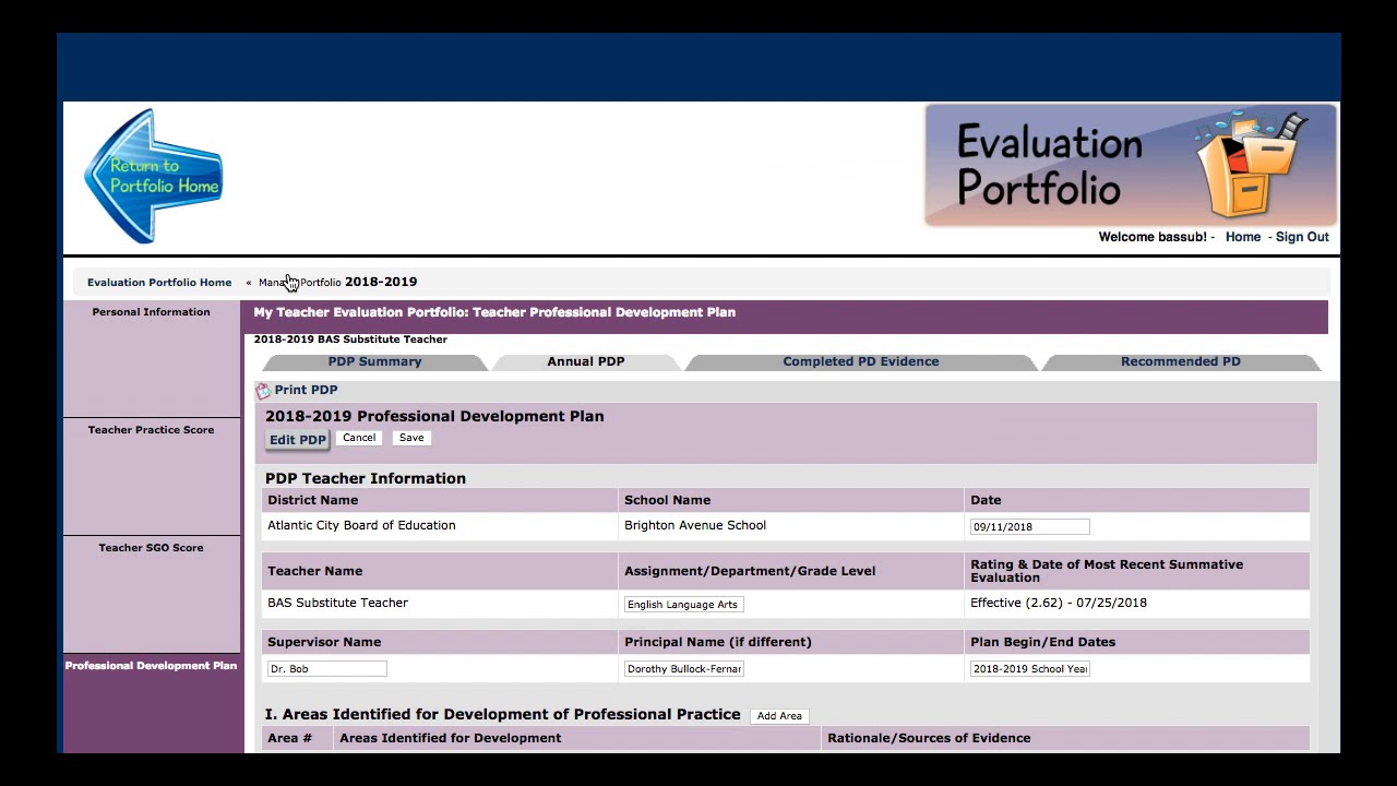 Entering Your Annual PDP into the Evaluation Portfolio