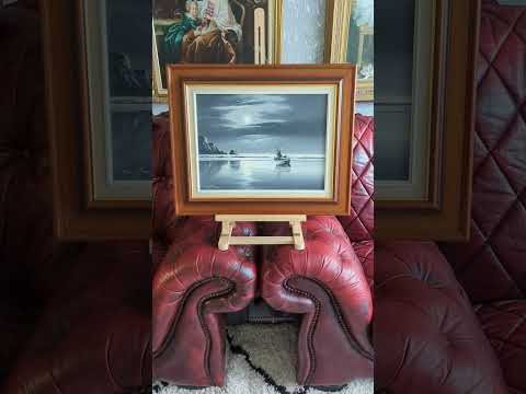 David James b. 1944 Original Oil Painting Monochrome Boat and Seascape For Sale #art #artwork
