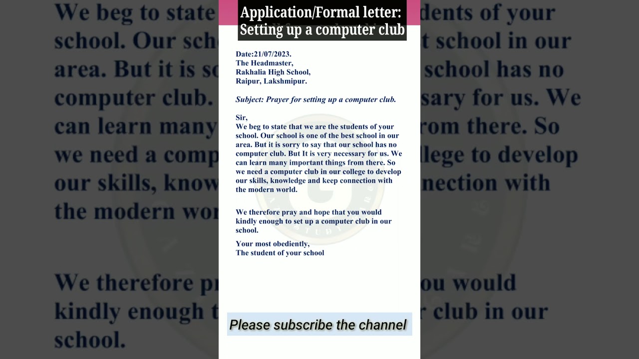 Application for setting up a computer club || Application Writing || #formalletter #application