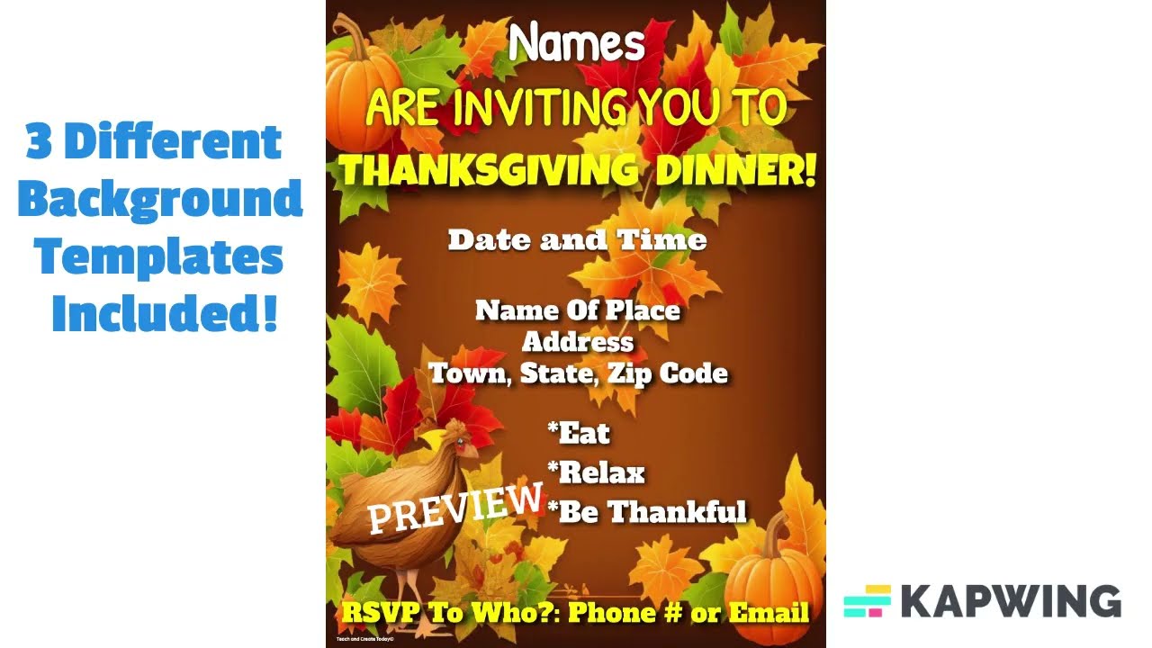 Thanksgiving Dinner Party Invitations- 3 Different Templates To Choose From!