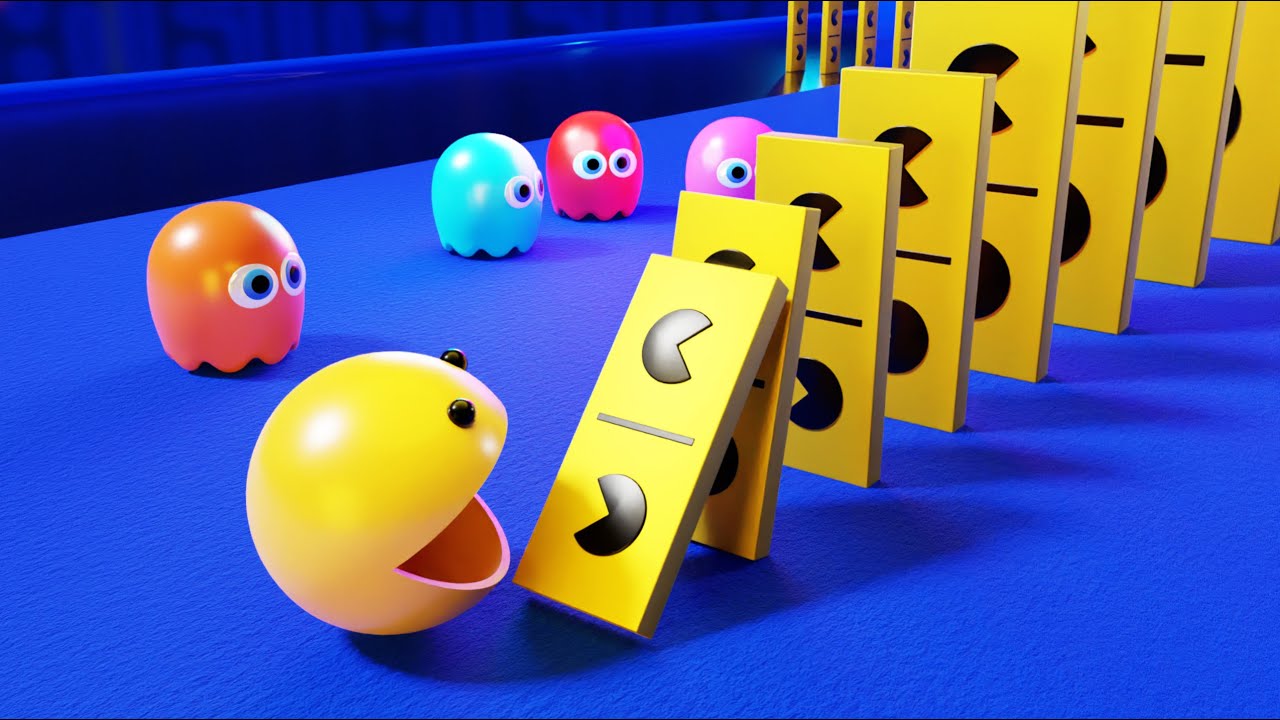 Pacman Finds Dominoes: 3D Blender Animation