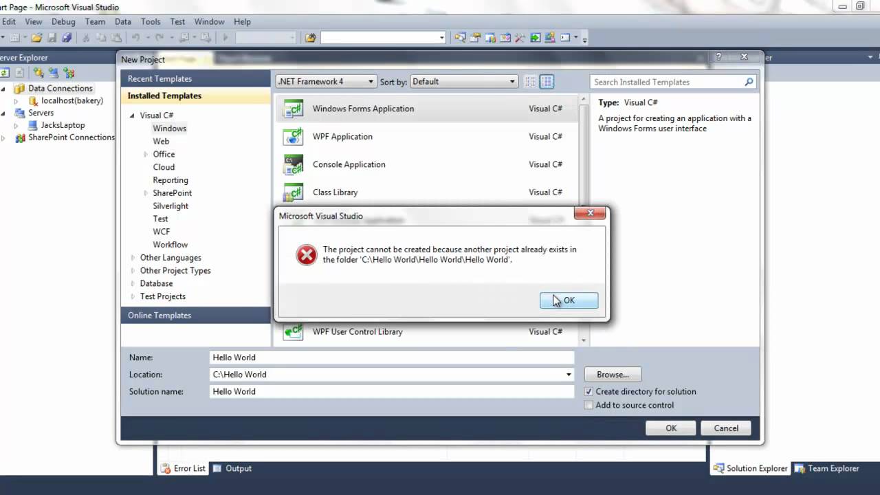 Hello World - C# Windows Form Application - Visual Studio 2010