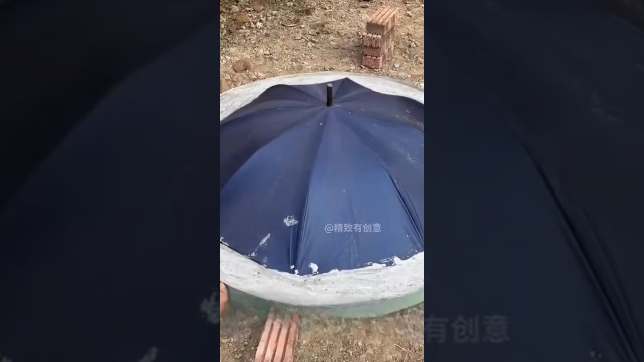 A man turned a simple umbrella into a creative ornamental fish pond.#handmade #gardenlandscape