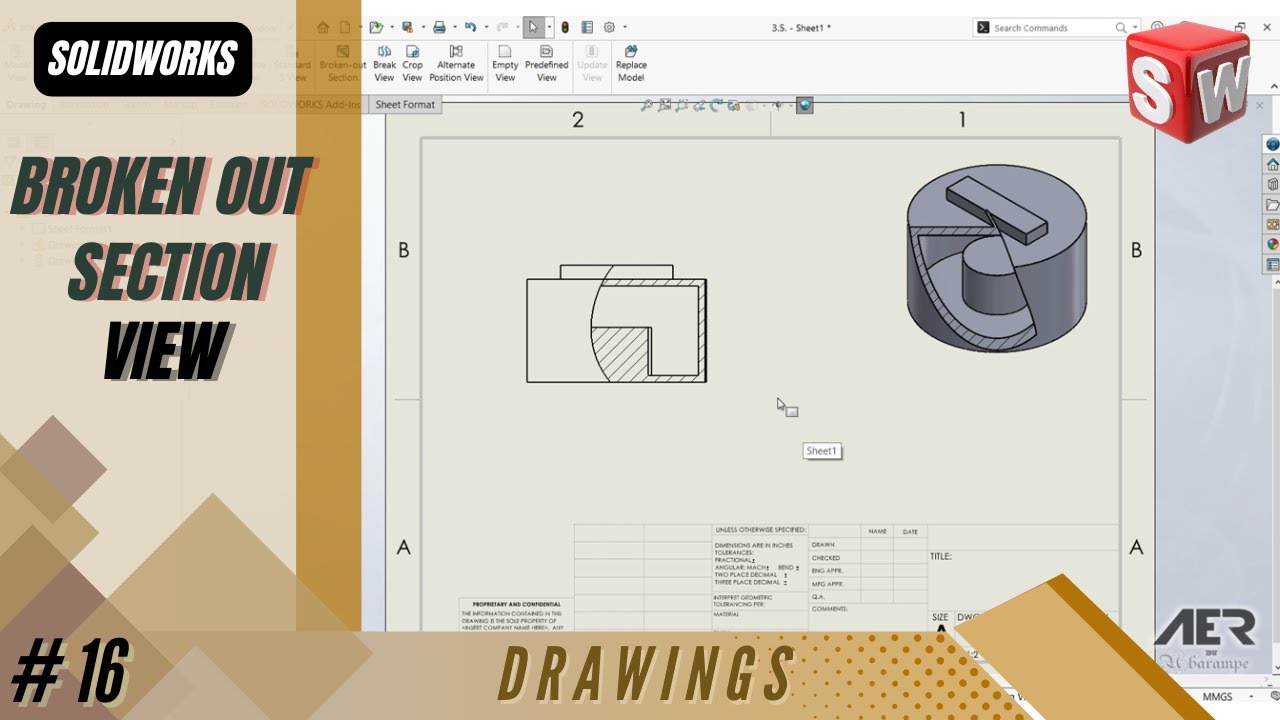 Broken Out Section View | Solidworks Tutorial | Drawing | Stage #16 Eng - AER Int.