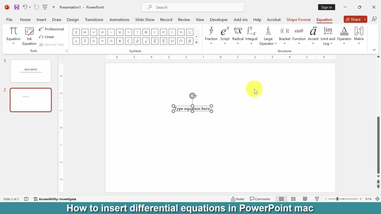How to insert differential equations in PowerPoint mac