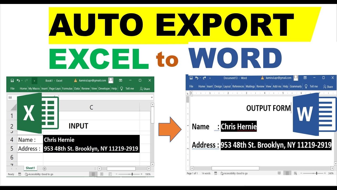 Auto Export Excel Data to MS Word Form