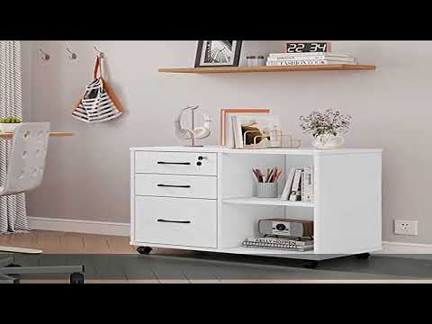 3 Drawer Office File Cabinets, Mobile Lateral Printer Stand with Open Storage Shelf, Rolling Filing