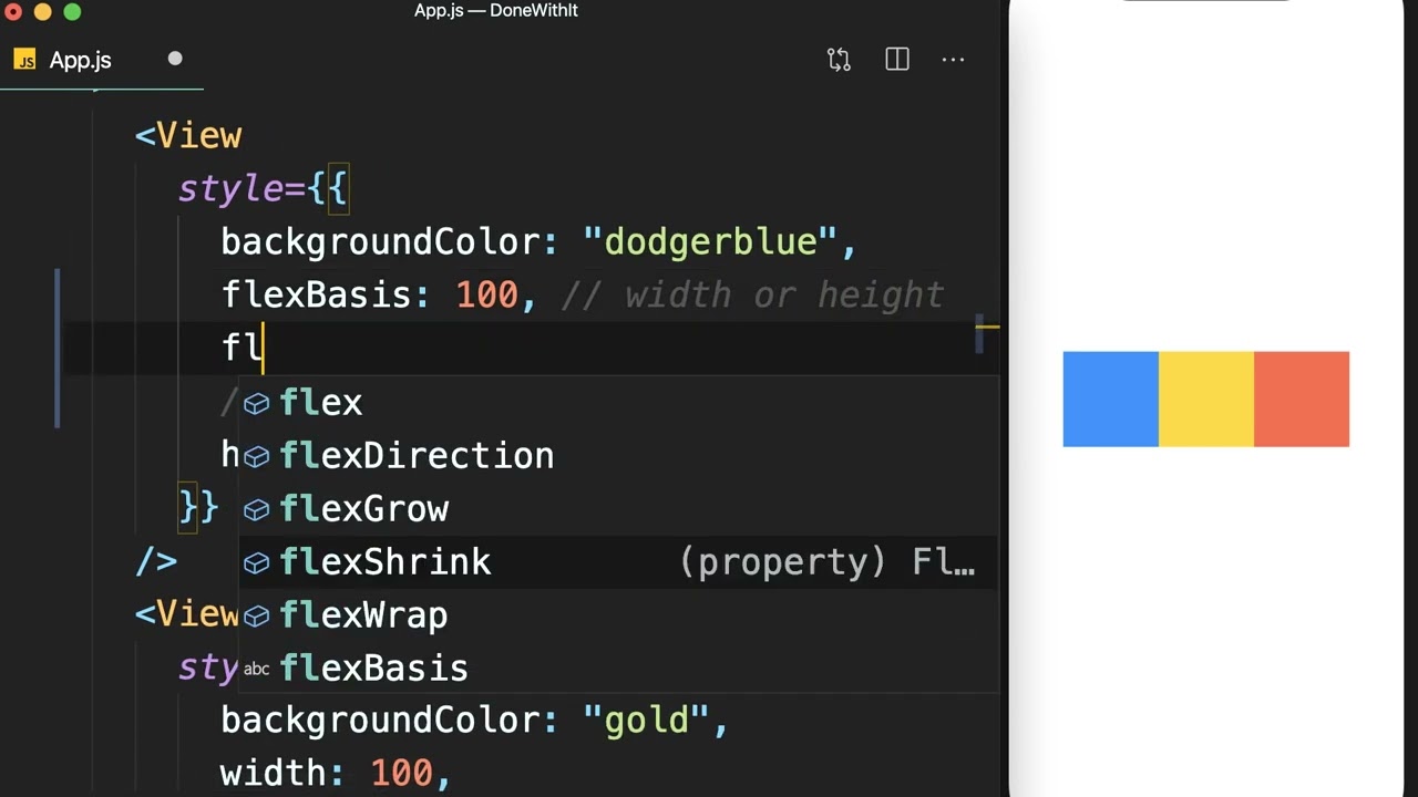 React Native | Fundamentals #30 - Flexbox flexbasis flexgrow and flexshrink 2 45 [By Mosh Hamedani]