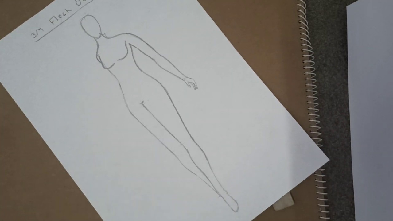 Fashion illustration, 3/4 side view block figure flesh out, 9 head female block figure for beginners