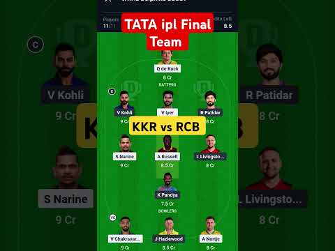 TATA IPL 2025 | KKR vs RCB Final Team | RCB vs KKR Dream11 Team #kkrvsrcb #cricket2025 #tataipl2025