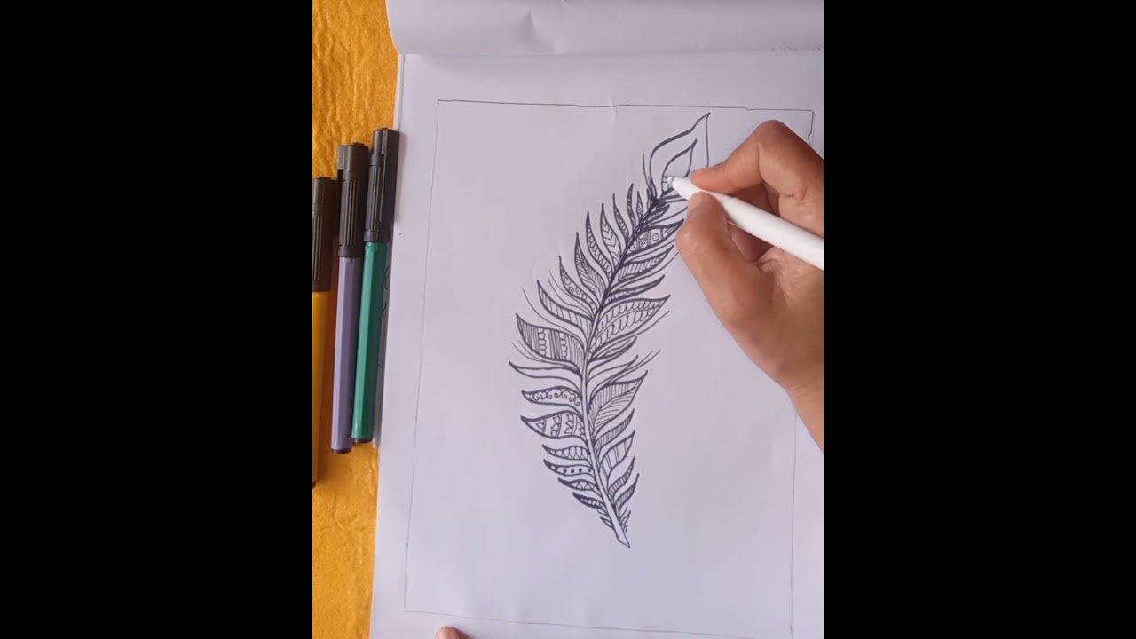 Feather Doodle | Doodle Art | Coloured Feather Drawing # Shorts # Utbaartandcraft