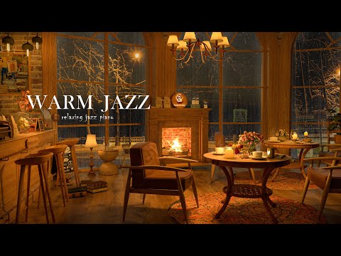 4K Rainy Night in Cozy Coffee Shop 🍂 Relaxing Jazz Music for Relaxing, Working and Studying