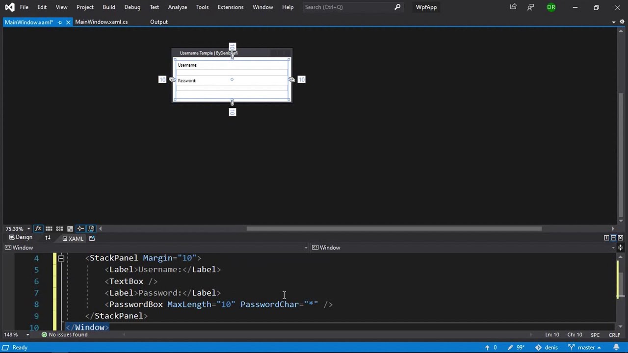 How do I create a WPF Username Temple in C#