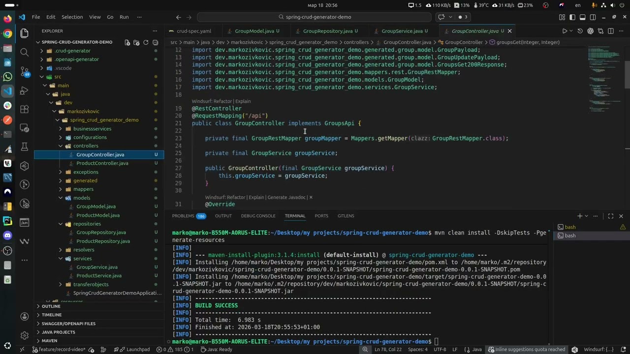 Spring CRUD Generator Demo | Generate a Spring Boot backend from YAML