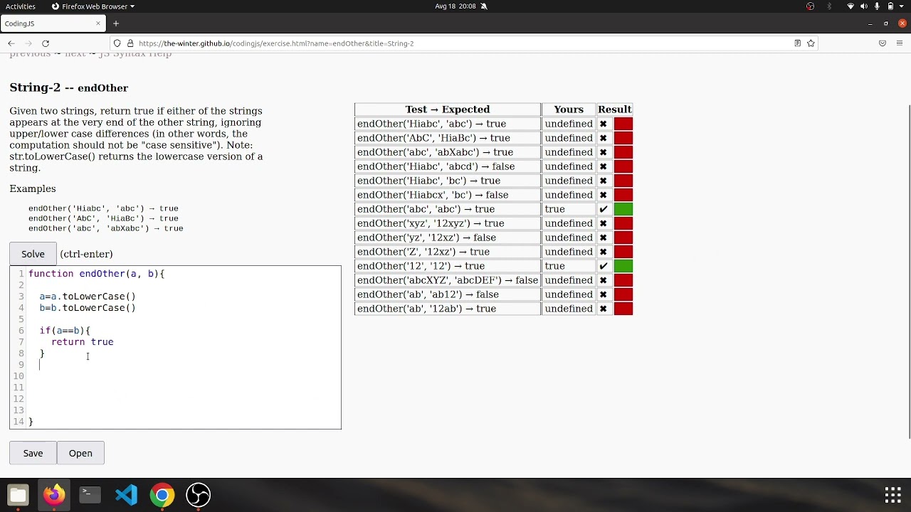 Codingjs (Codingbat)   String-2 --endOther  Javascript solution