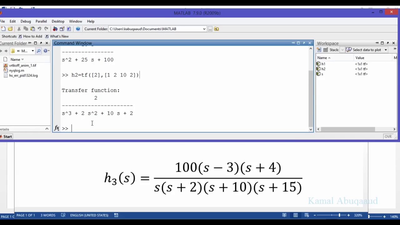 Transfer function using Matlab