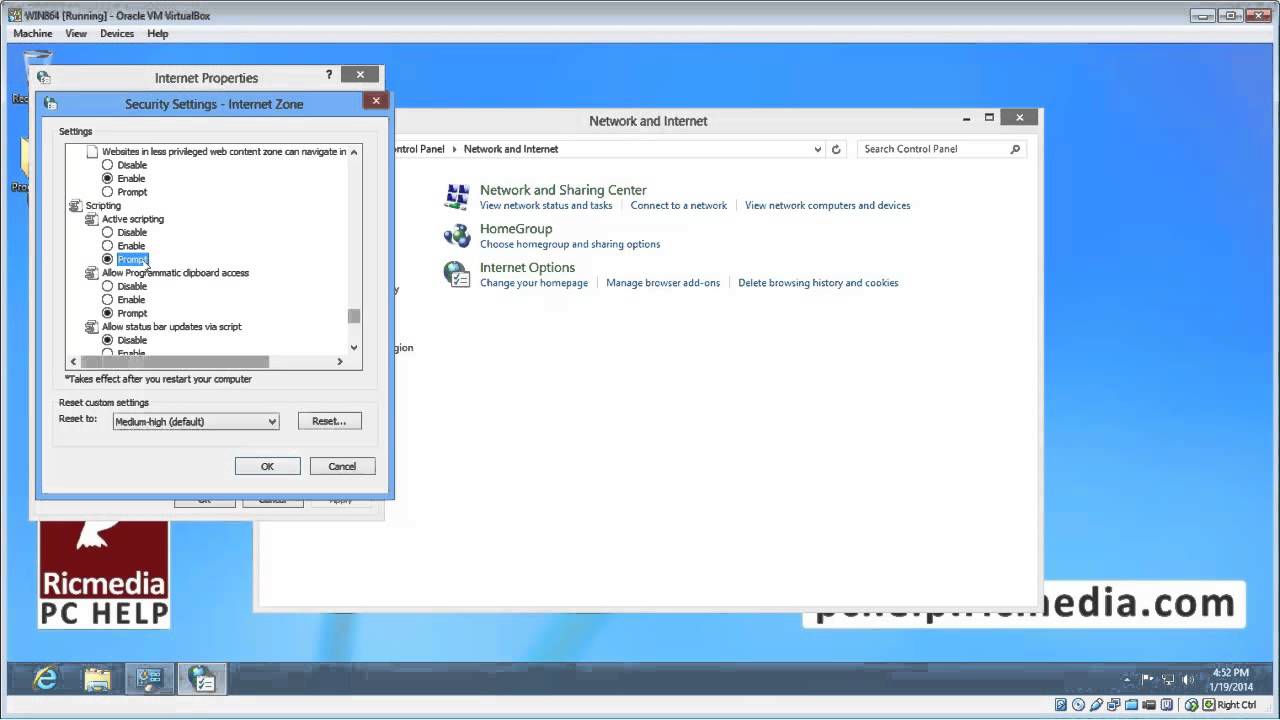 Enable/Disable JavaScript in Internet Explorer Windows 8