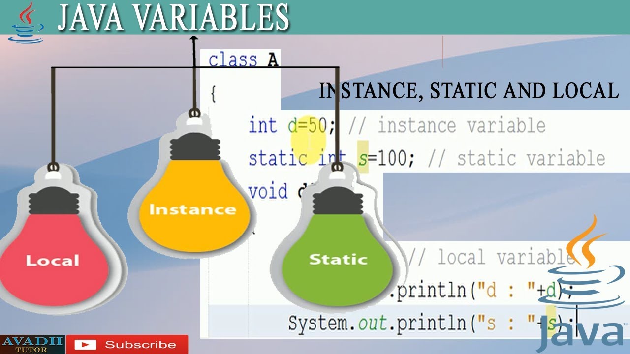 types of variables in java || instance static local variables in java || avadh tutor