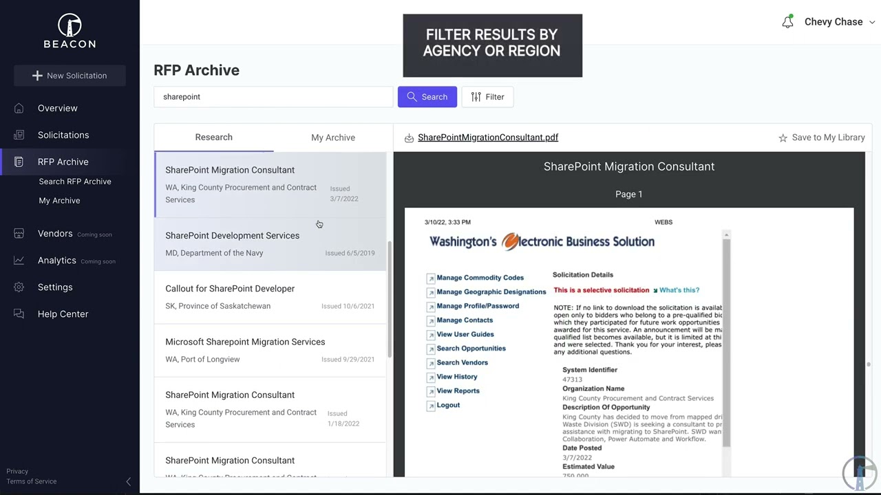Build better RFPs using the largest available archive of agency RFP specifications.