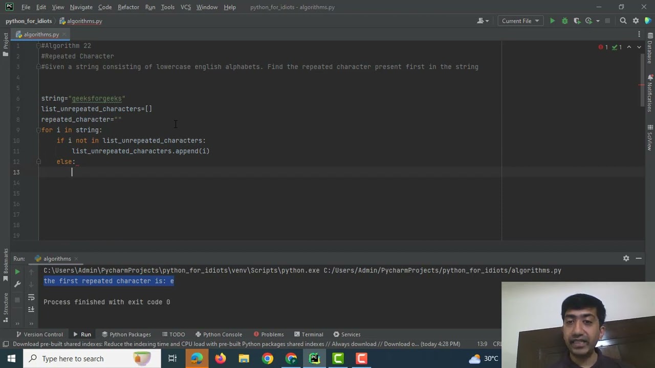 Find the First Repeated Character in a String - Python Algorithm Tutorial